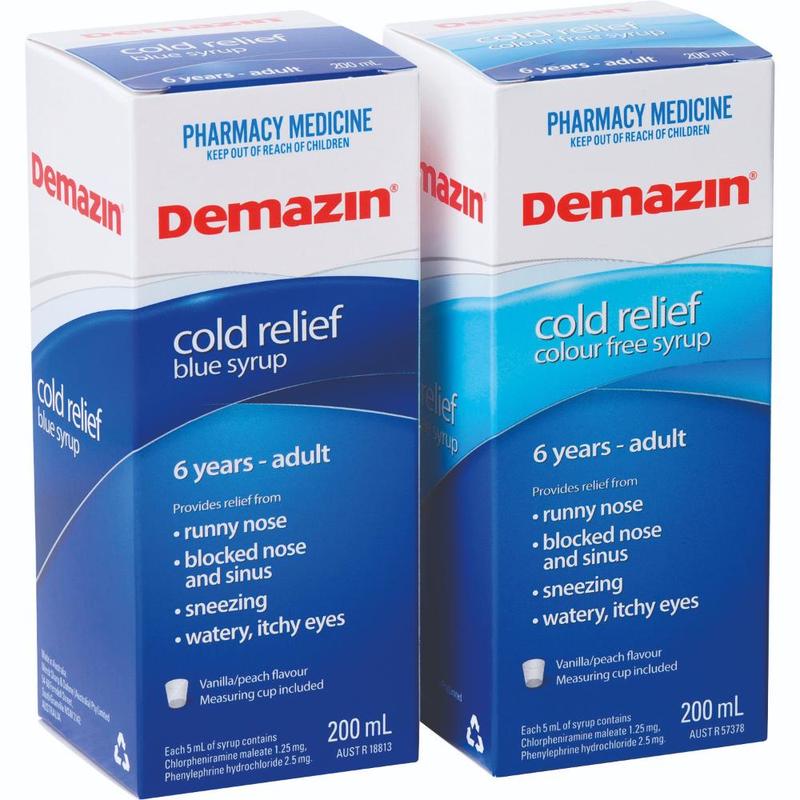 Demazin Cold Relief Blue Syrup Vanilla/Peach 200ml – Life Pharmacy