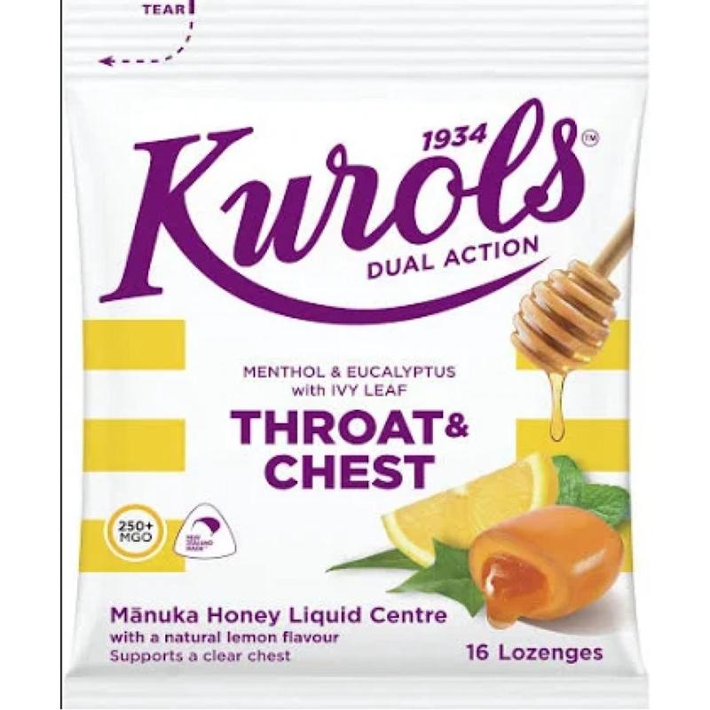 Kurols Dual Action Chesty Lozenges Honey & Lemon 16s – Life Pharmacy