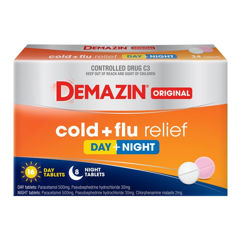 Demazin Original cold +flu Relief Day +Night 24s (Pharmacist Only Medi ...